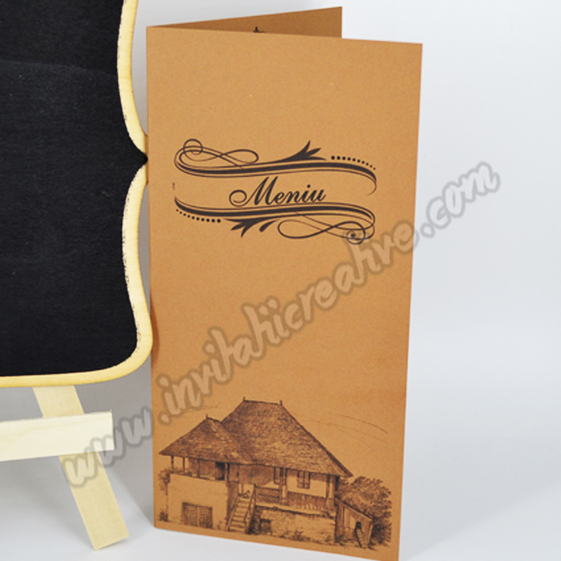 Meniu Nunta Rustic cu Schita Casa Traditionala - Invitatii Creative
