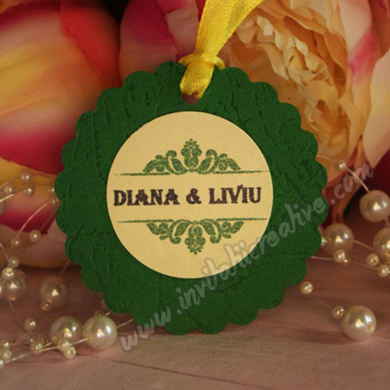 Eticheta Floare verde-ivoire cu Model Vintage - Invitatii Creative