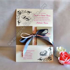 Invitatie Nunta si Botez cu botosei si verighete - Invitatii Creative