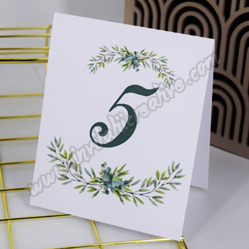Numar de Masa Design Verde Frunze Watercolor - Invitatii Creative