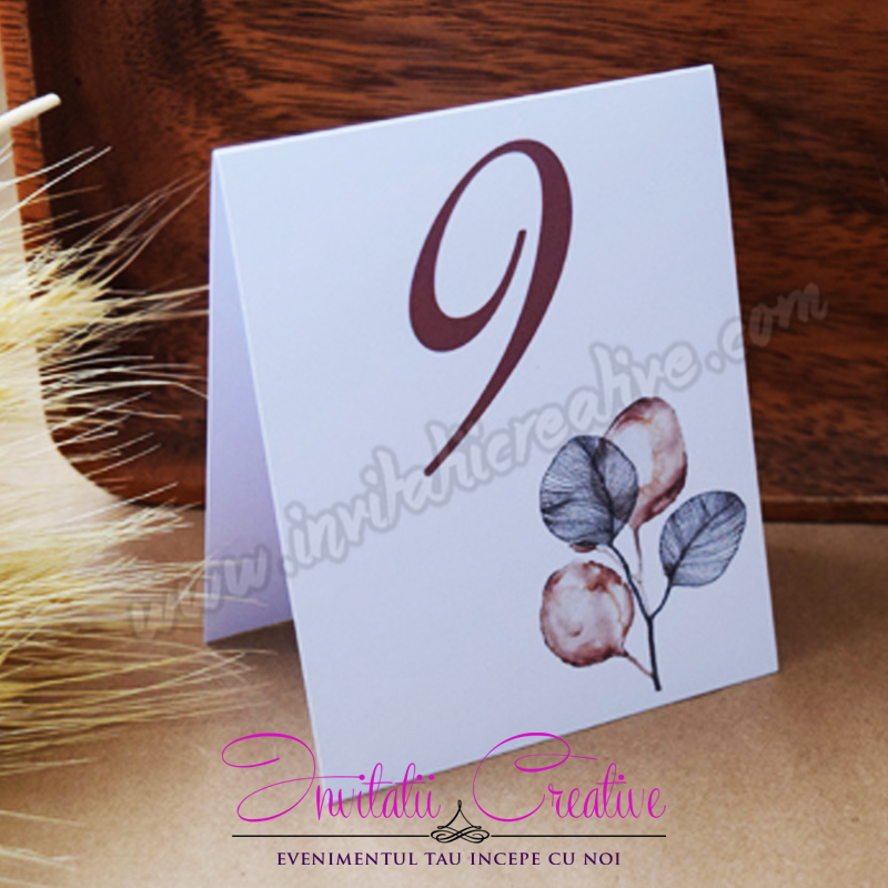 Numar de masa cu Frunze de Toamna Voal Watercolor