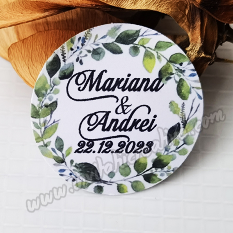 Eticheta Marturii Coronita din Frunze Verzi Watercolor