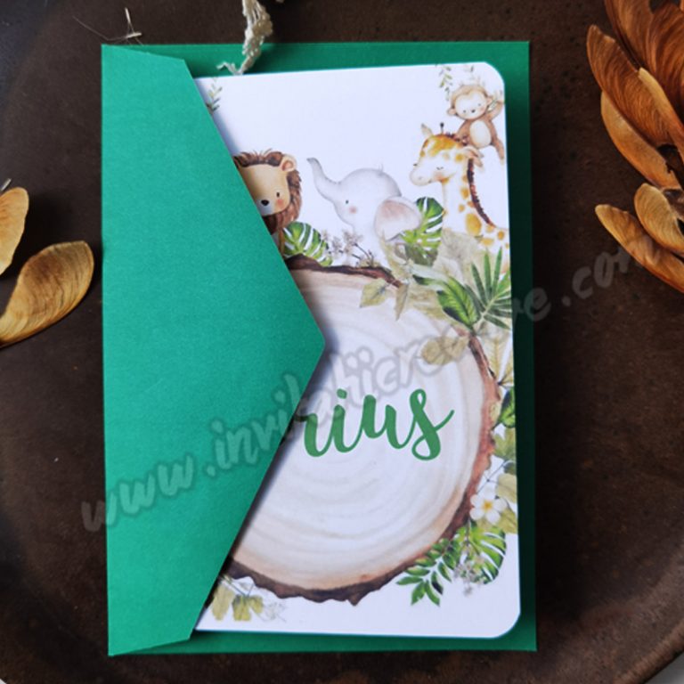 Invitatie de Botez Jungle cu Animalute Haioase - Invitatii Creative