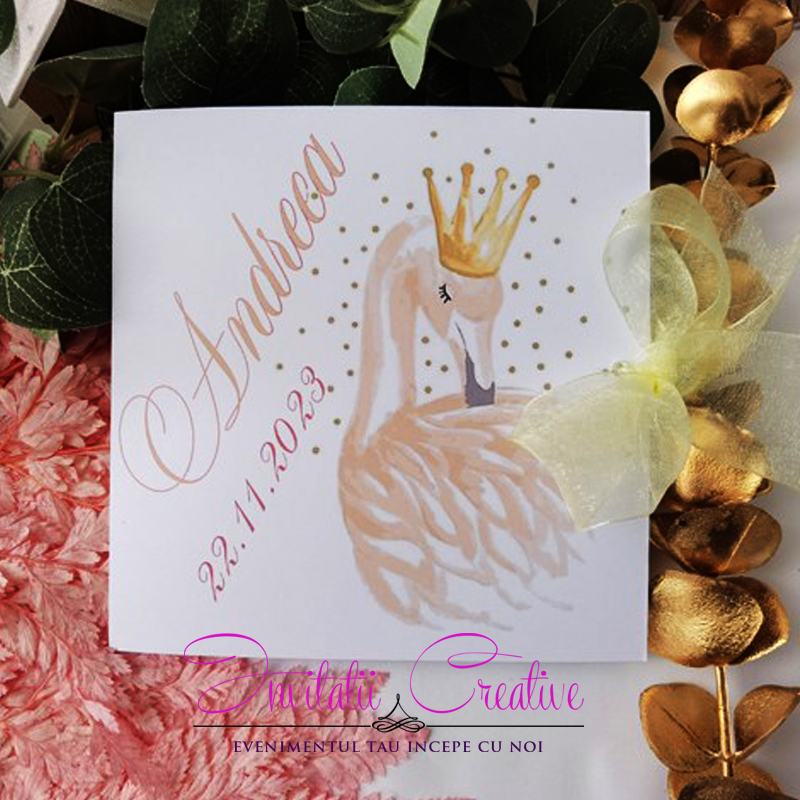 Invitatie Botez Electronica Lebada Regala Watercolor