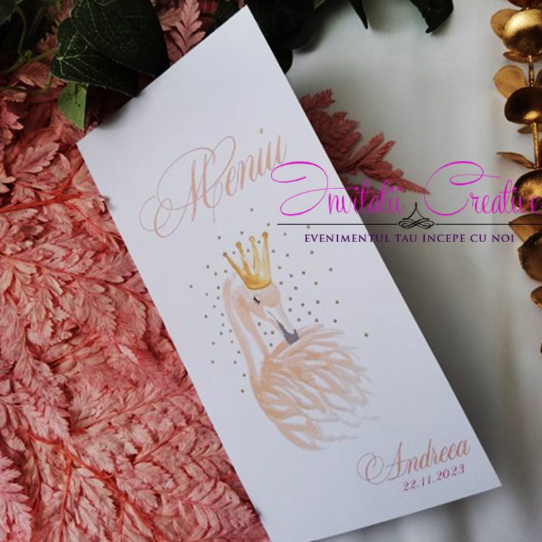 Invitatie Botez Electronica Lebada Regala Watercolor