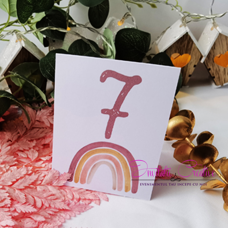 Numar de Masa Botez Curcubeu Pastel Watercolor