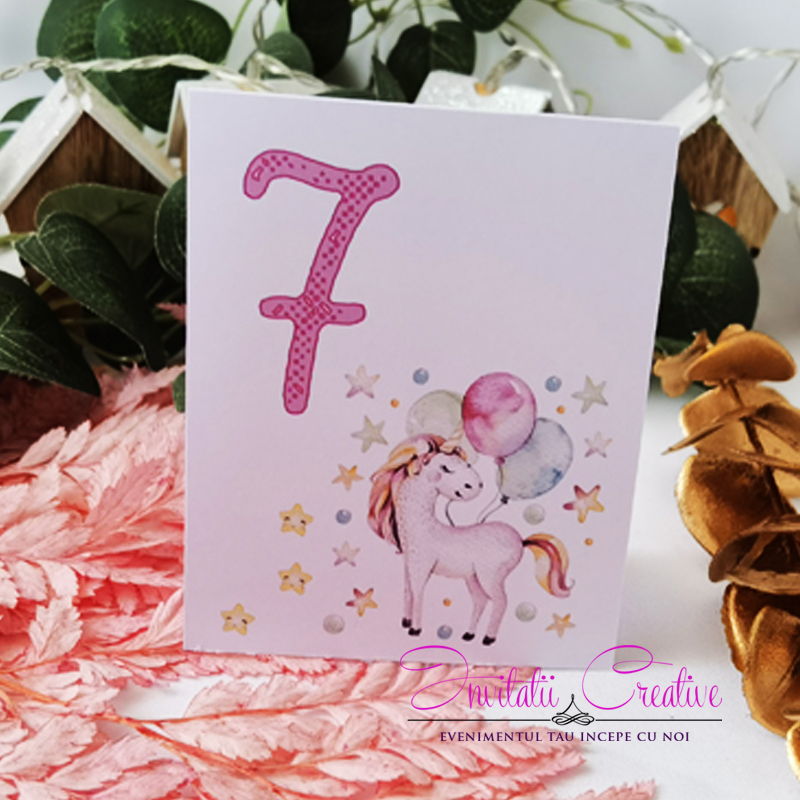 Numar de Masa Design Watercolor Calut Stele si Baloane Colorate