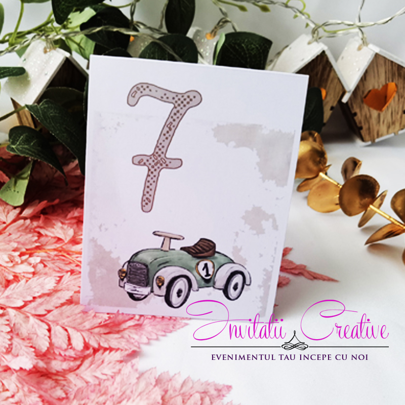 Numar de Masa Botez Masinuta Curse Verde - Invitatii Creative