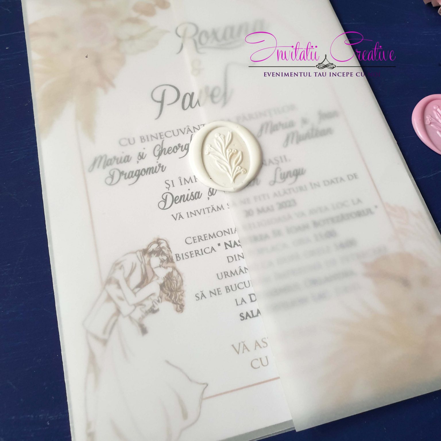Invitatie de Nunta cu Flori Pastel si Miri si Sigiliu - Invitatii Creative