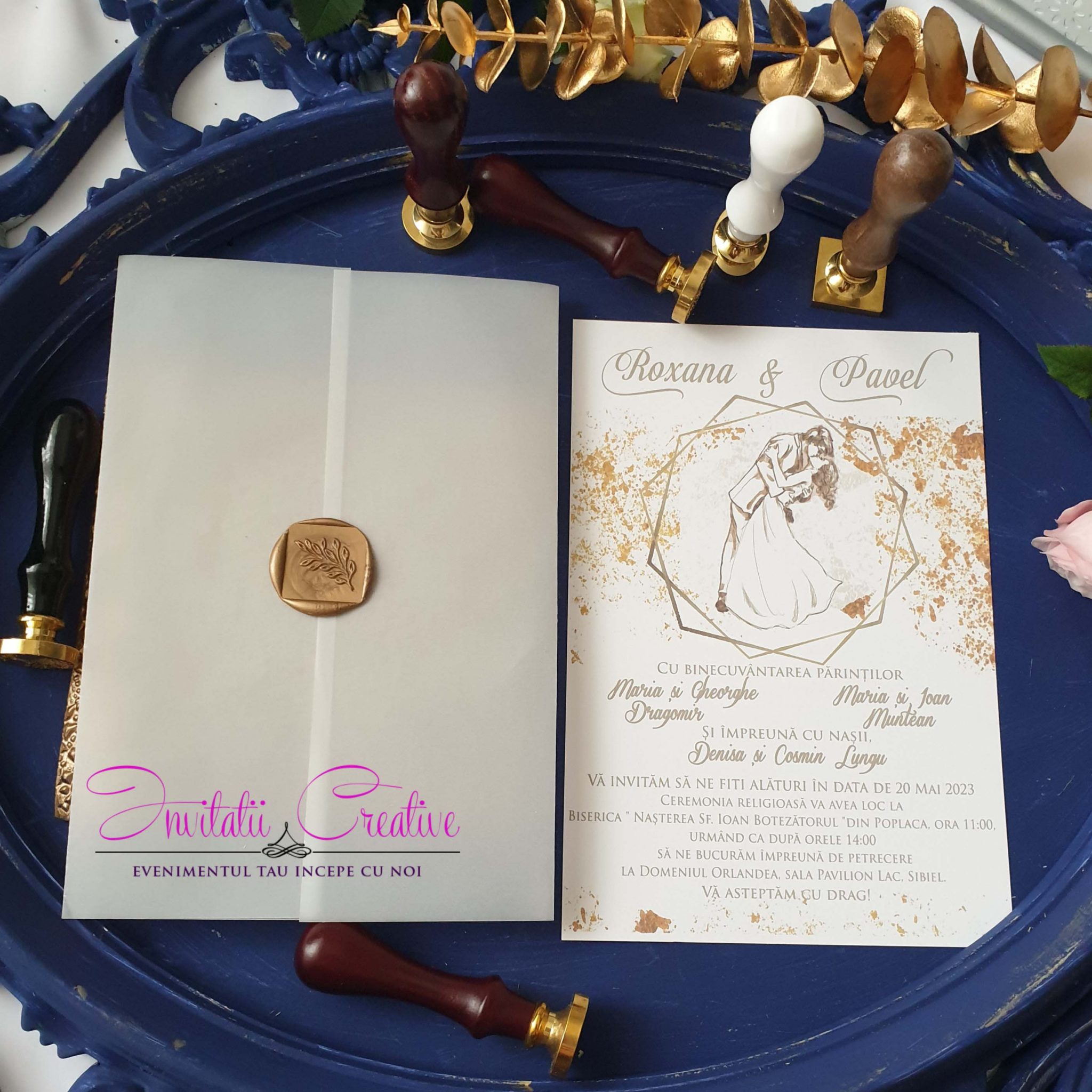 Invitatie de Nunta Miri cu Sigiliu Auriu - Invitatii Creative