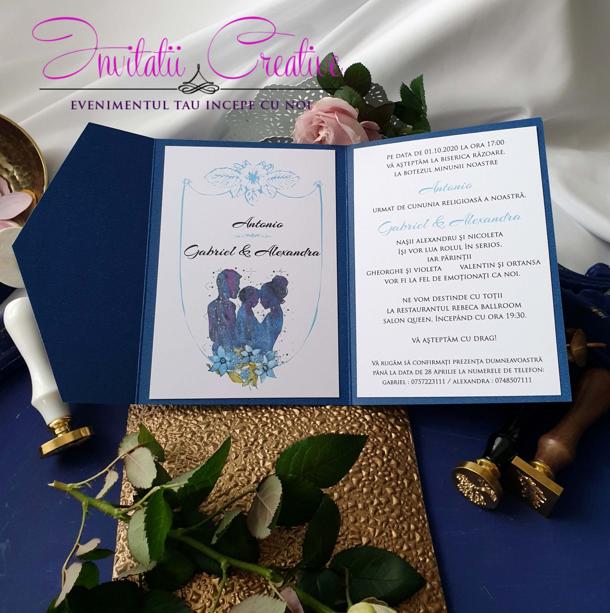 Invitatie de Nunta si Botez Nuante de Albastru Royal