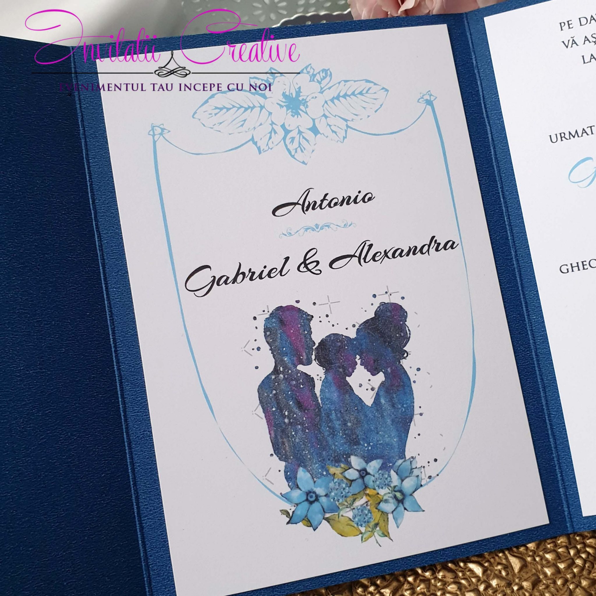 Invitatie de Nunta si Botez Nuante de Albastru Royal