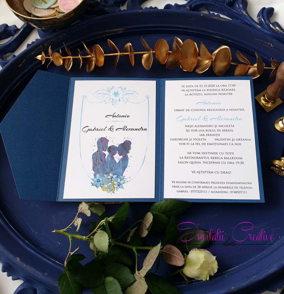 Invitatie de Nunta si Botez Nuante de Albastru Royal