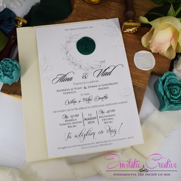 Invitatie de Nunta Eleganta cu Sigiliu si Design Modern Grafic