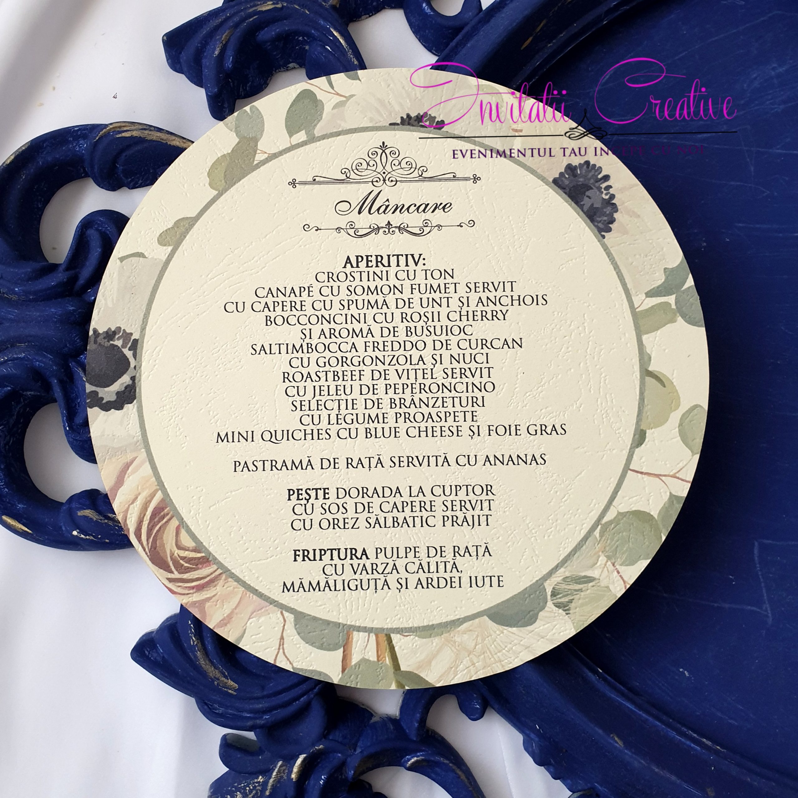 Meniu Nunta Rotund Design Floral Trandafiri si Anemone