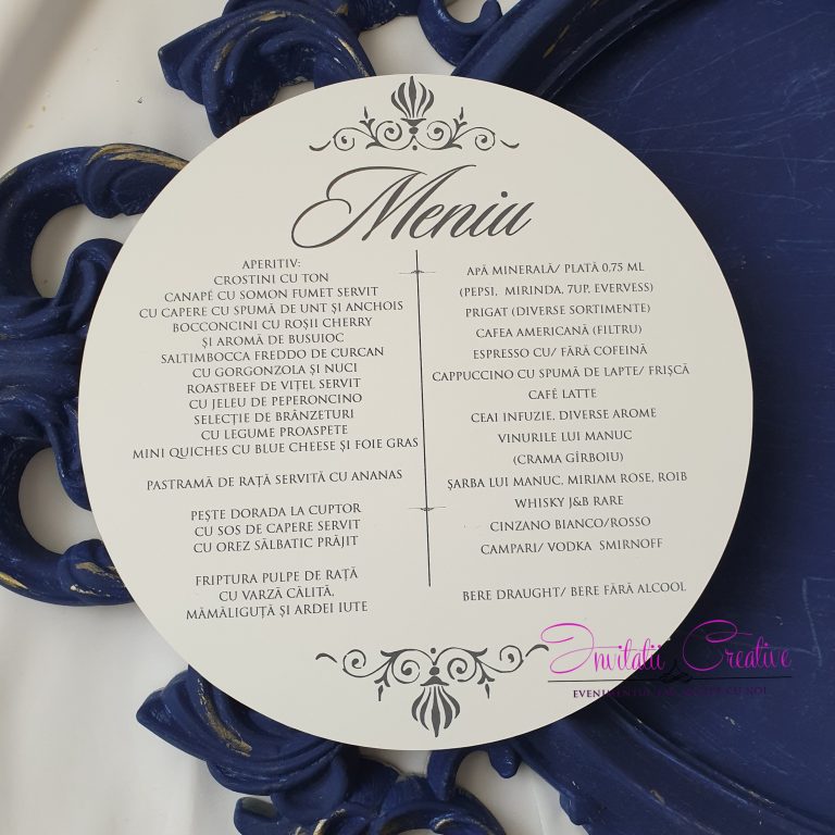 Meniu Nunta Rotund Design Vintage - Invitatii Creative