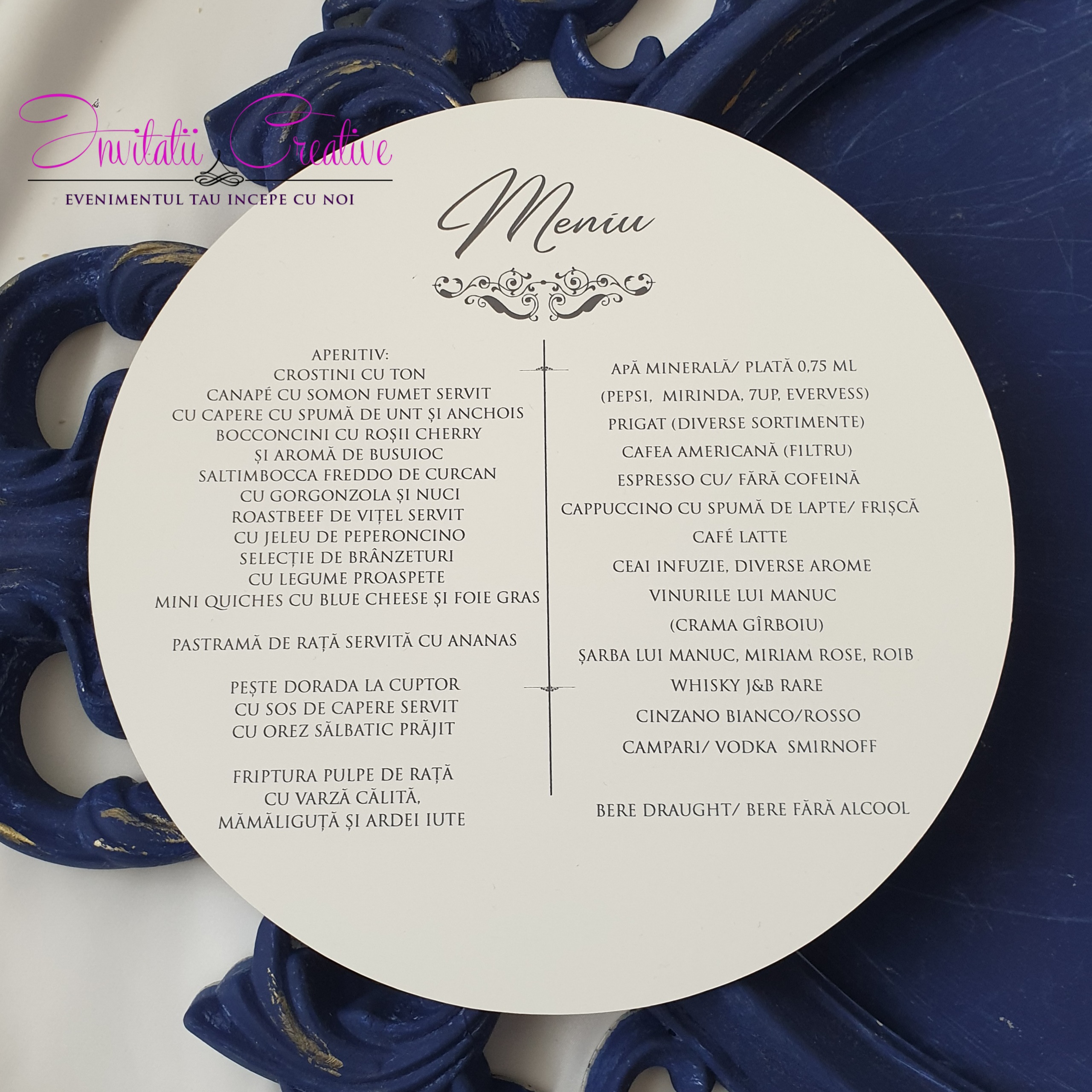 Meniu Nunta Rotund Design Elegant - Invitatii Creative