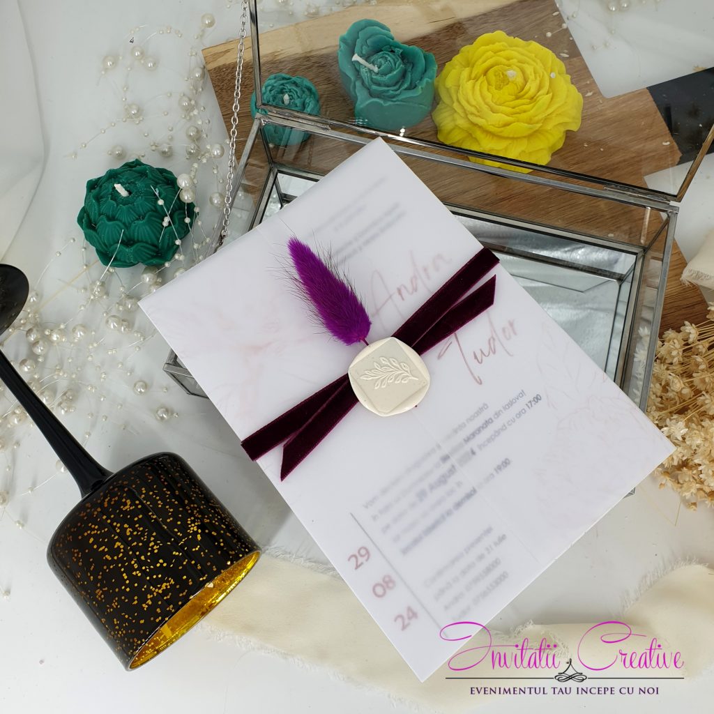Invitatie de Nunta Acuarela cu Miri si Sigiliu - Invitatii Creative