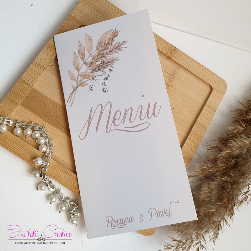Meniu rustic cu spice de grau - Invitatii Creative